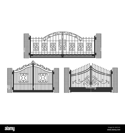 Wrought Forged Iron Fence Gate With Ornament Decoration Vector Illustration Stock Vector Image