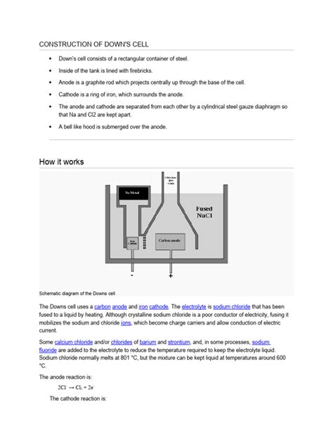 Downs Cell Construction And Process Overview Pdf Electricity