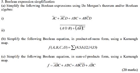 Solved B Simplify The Following Boolean Equation In