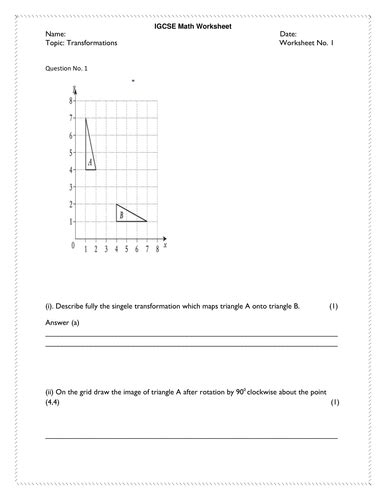 transformations igcse math worksheet teaching resources