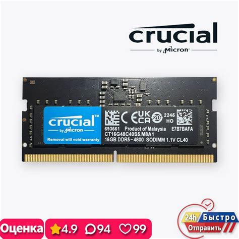 Модуль оперативной памяти Crucial Yrd 4800mhz Ddr5 Nb16 ГБ Ct16g48c40s5 M8a1 купить по