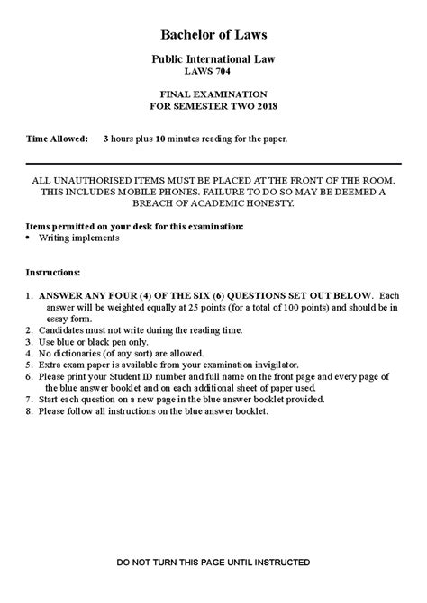 ILExam Exam Answers Set By Amy Benjamin Bachelor Of Laws Public International Law