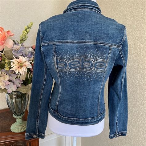 Bebe Jackets And Coats Bebe Cropped Bling Denim Jacket Poshmark