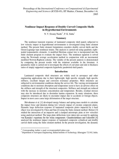 Nonlinear Impact Response Of Doubly Curved Composite Shells Pdf Science And Mathematics