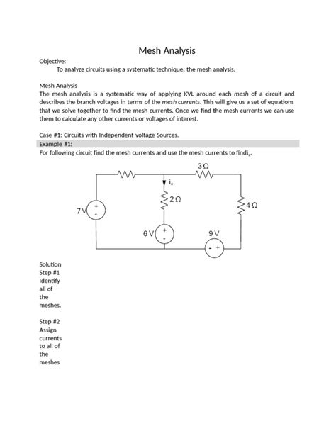 Mesh Analysis Pdf Electrical Engineering Electricity