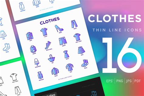 Clothes 16 Thin Line Icons Set MasterBundles
