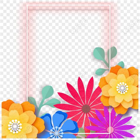 밝은 종이 컷 스타일의 꽃 일러스트 테두리아름다운꽃 무늬 Png 일러스트 무료 다운로드 Lovepik
