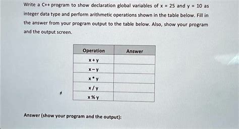 SOLVED Write A C Program To Show Declaration Global Variables Of X And Y As Integer