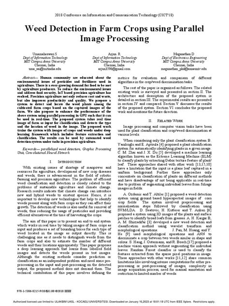 Weed Detection In Farm Crops Using Parallel Image Processing Pdf