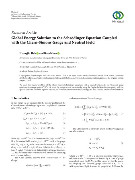 Pdf Global Energy Solution To The Schrödinger Equation Coupled With The Chern Simons Gauge And