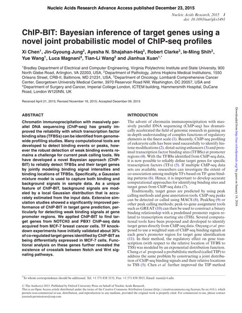 Pdf Chip Bit Bayesian Inference Of Target Genes Using A Novel Joint