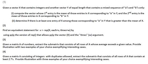 Solved Given A Vector X That Contains Integers And Another