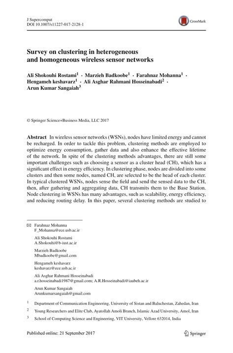Pdf Survey On Clustering In Heterogeneous And Homogeneous Wireless