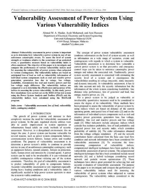 Vulnerability Assessment Of Power System Using Various Vulnerability