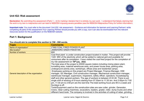 Coal Plant Construction Risk Assessment Nebosh Ig2