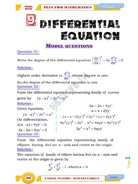 Hsslive 12 M P Chapter 09 Diff Equation Pdf