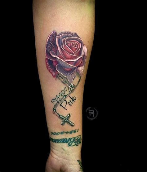Rose And Rosary Realistic Full Colour Tattoo Tattoos Color Tattoo