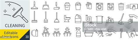 A Set Of Linear Icons Related To Cleanliness And Cleaning Of Vectors Stock Illustration