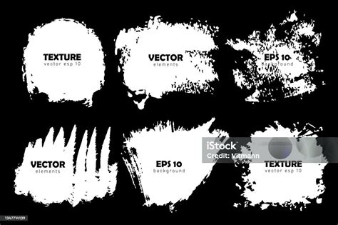 그런지 세트 브러쉬 모양 벡터는 검은 색 배경에 격리 된 흰색 색상을 스트로크합니다 손으로 그린 그레인지 요소 잉크 도면 텍스트