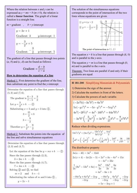 Level H Note Summary Part 3 Kumon Math Simultaneous Equations Linear Line Linear Function