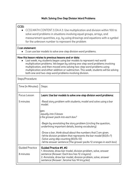 Math Solving One Step Division Word Problems Pdf Teaching Mathematics Epistemology