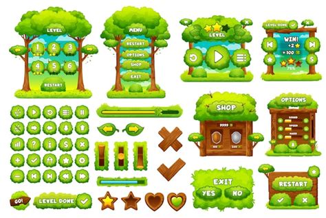 Premium Vector Green Forest Game Interface Ui Game Buttons Set