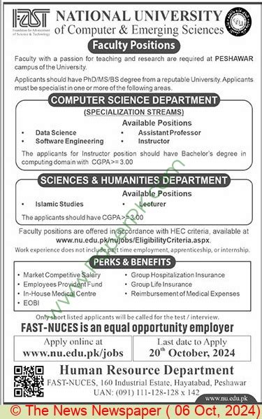 Lecturer Jobs In Islamabad At Fast Fast National University Of Computer