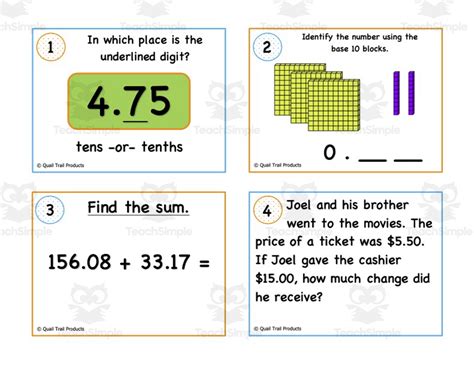 Math With Decimals Task Cards By Teach Simple