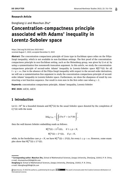 Pdf Concentration Compactness Principle Associated With Adams Inequality In Lorentz Sobolev Space