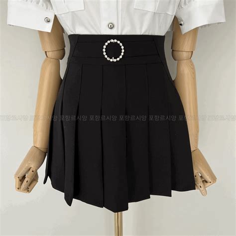르시앙 당일발송블랙m 태리 보석 써클 링 큐빅 장식 플리츠 미니스커트 치마 안감 바지 에이블리
