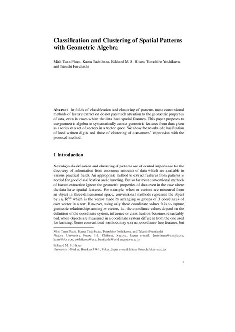 Classification And Clustering Of Spatial Patterns With Geometric Algebra