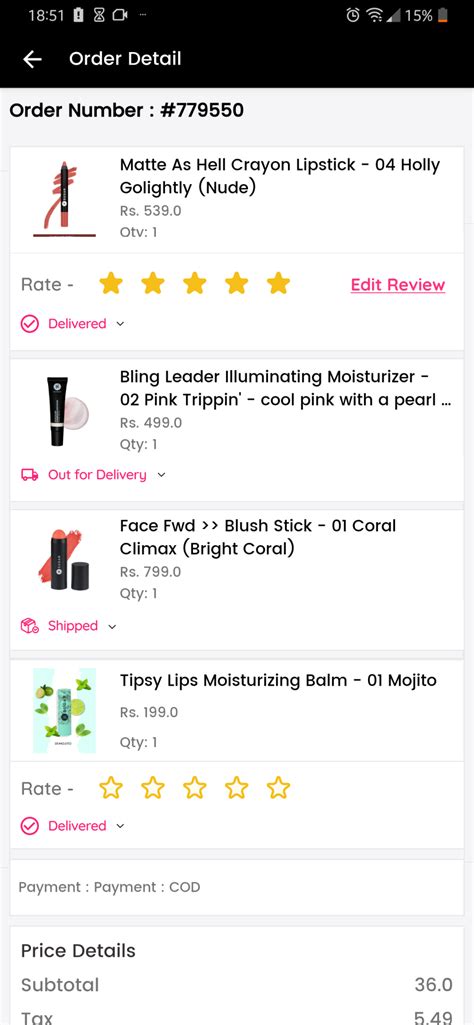 Order Detail And Review Screens On Behance