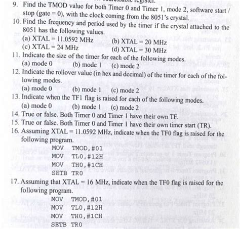 Solved 9 Find The Tmod Value For Both Timer 0 And Timer 1