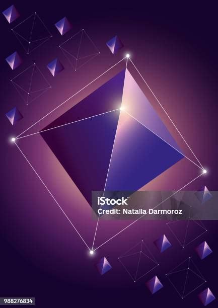 벡터 도형 자주색 색상에 피라미드 유행 우주 크리스탈의 그림 다각형 다이아몬드 나 크리스탈 포스터입니다 0명에 대한 스톡 벡터 아트 및 기타 이미지 Istock