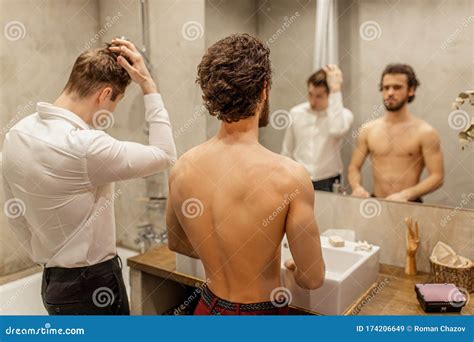 Caucasian Homosexual Couple After Shower Stock Image Image Of Hygiene