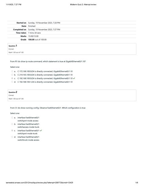 Midterm Quiz 2 Data Comm 2 Started On Sunday 19 November 2023 720 Pm State Finished