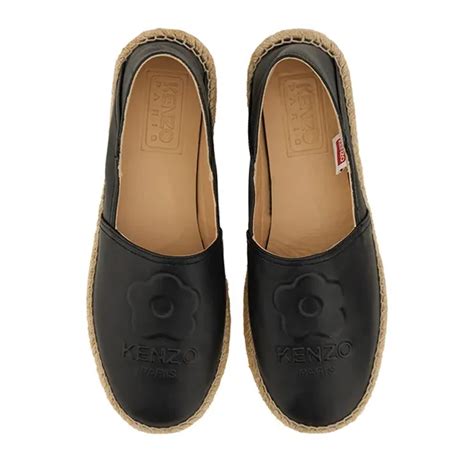 Giày Slip On Nam Kenzo Boke Flower 20 Leather Espadrilles Black