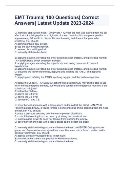 Emt Trauma 100 Questions Correct Answers Latest Update Emt Trauma Stuvia Us Emt Trauma 100 Questions Correct Answers Latest Update Emt Trauma Stuvia Us