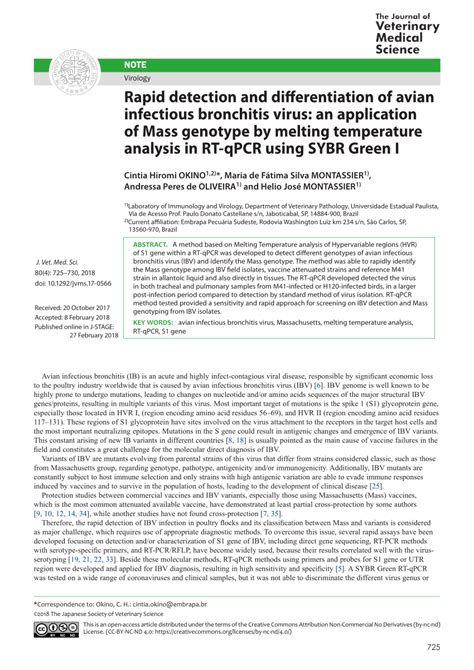 Pdf Rapid Detection And Differentiation Of Avian Infectious Bronchitis Virus An Application