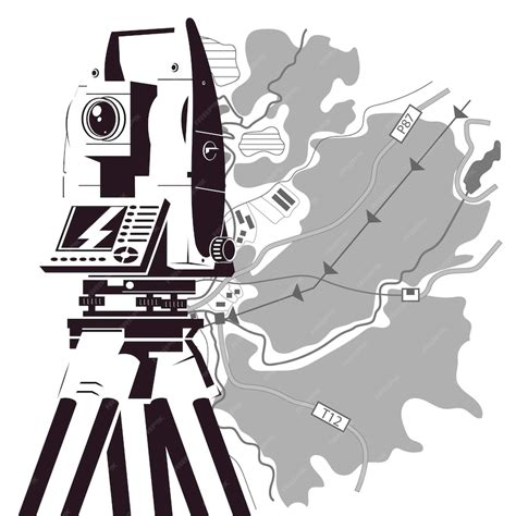 Premium Vector Geodetic Instrument And Terrain Map Geodetic And Land Management Work