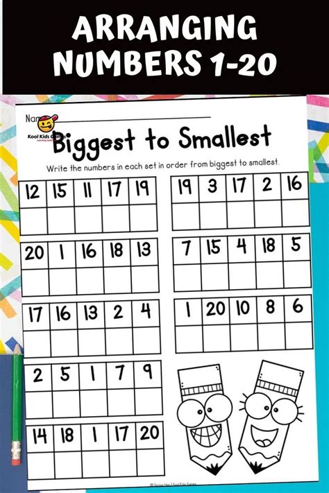 smallest to biggest number worksheet back to school printable