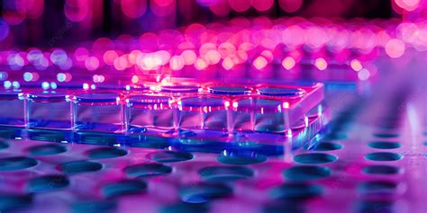 3d Genomics Dna Chip Microarray With Purple Light Background 3d Genomics Dna Chip Microarray