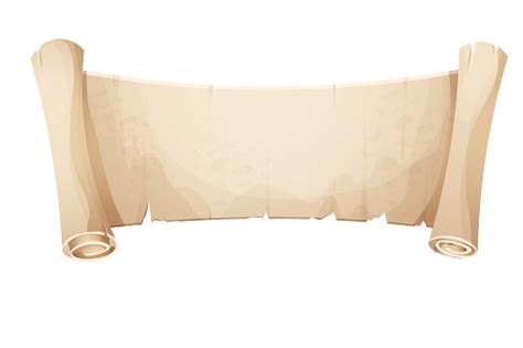 양피지 고대 오래된 두루마리 흰색 배경에 고립 된 만화 스타일의 페이지 빈 중세 편지 게임 자산 그런 지 프레임 원고 벡터