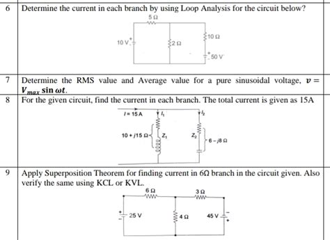 6 determine the current in each branch by using loop analysis for the circuit below 5 310 10 v