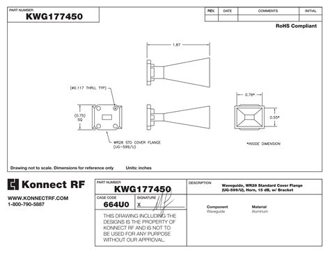 Waveguide Wr28 Standard Cover Flange Ug 599 U Horn 15 Db W Bracket Konnectrf