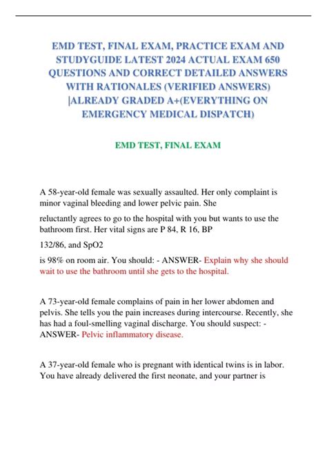 EMD TEST FINAL EXAM PRACTICE EXAM AND STUDYGUIDE LATEST 2024 ACTUAL EXAM 650 QUESTIONS AND