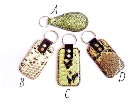 Python Snakeskin Keychain Leather Keyring Gift For Her Gift Etsy