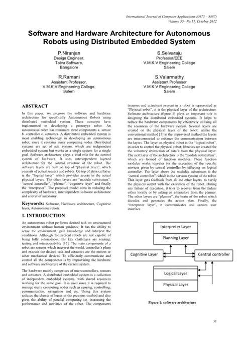Software And Hardware Architecture For Autonomous Robots Using Distributed Embedded System Docslib