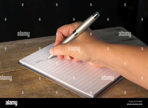 Hand Writing The Word Hello Stock Photo Alamy