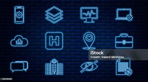 세트 라인 전송 파일 도구 상자 심장 병원 클라우드 업로드 설정 스마트 폰 지도 포인터 심장및 레이어 아이콘모니터 벡터 다층 효과에 대한 스톡 벡터 아트 및 기타 이미지